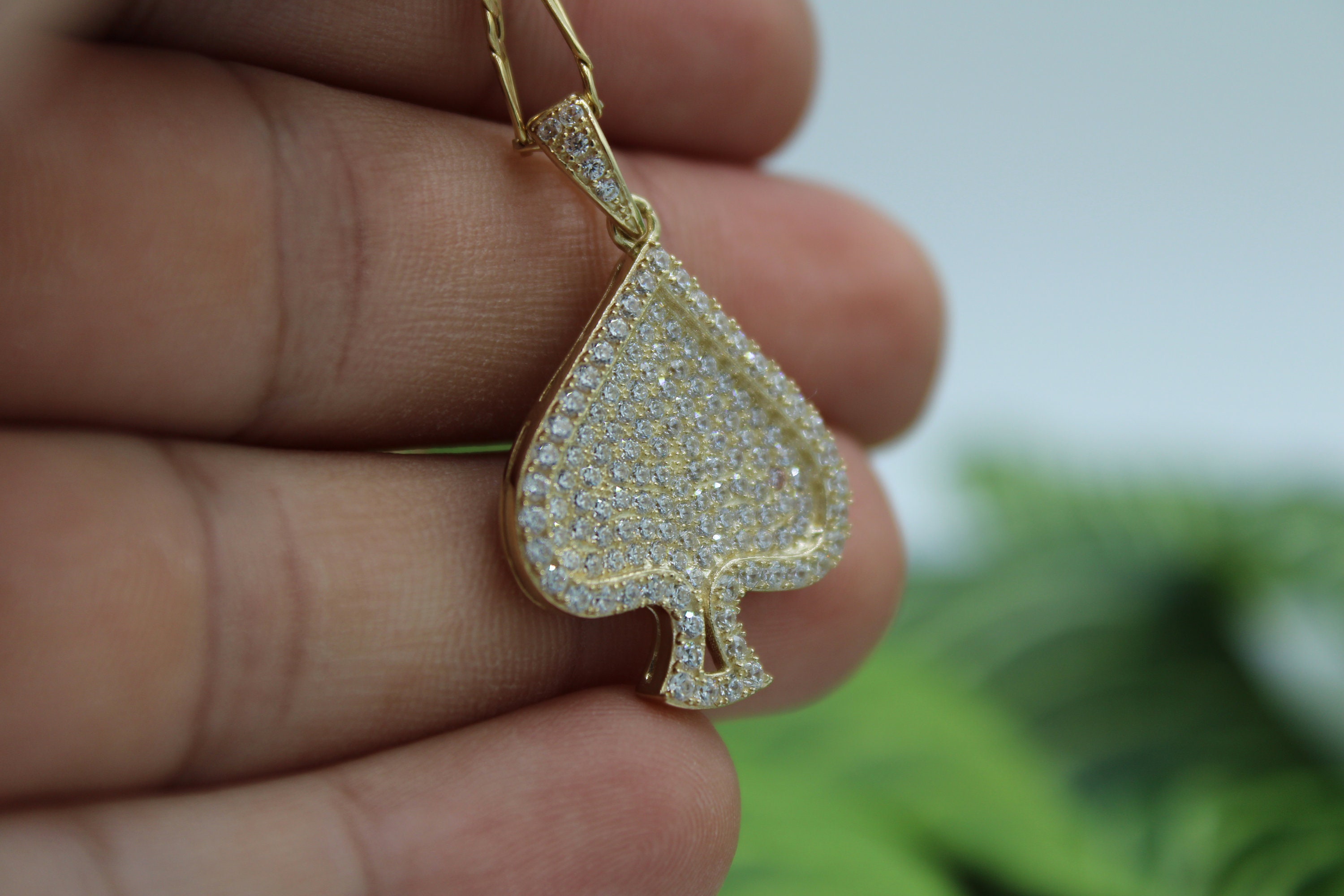 10k Yellow Gold Ace of spades Charm Pendant With Cubic | Etsy