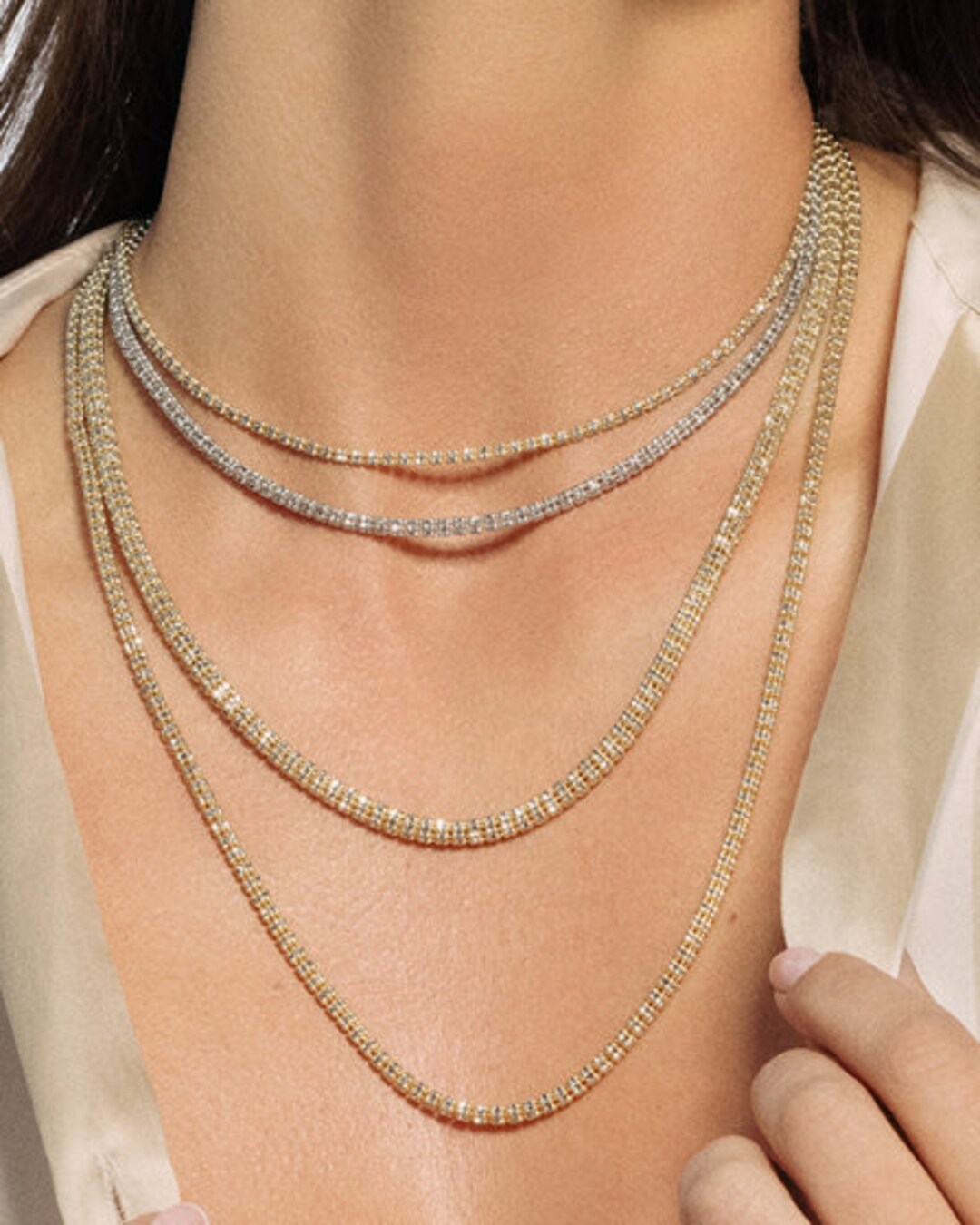 10k SOLID Real Gold Diamond Cut Ice Link Chain Necklace Yellow/white ...