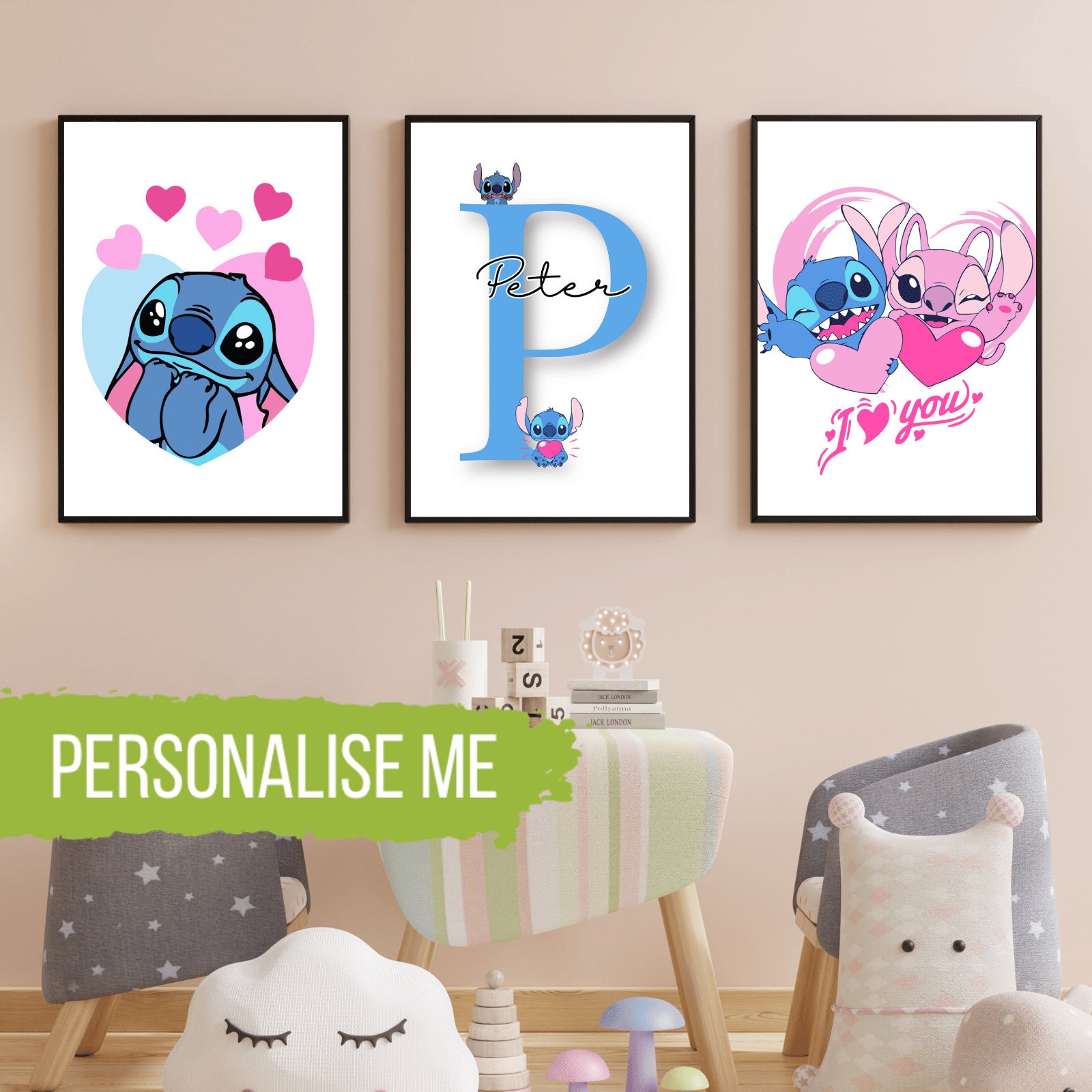 Disney Lilo and Stitch SET OF 3 Personalised Wall Art Prints - Etsy