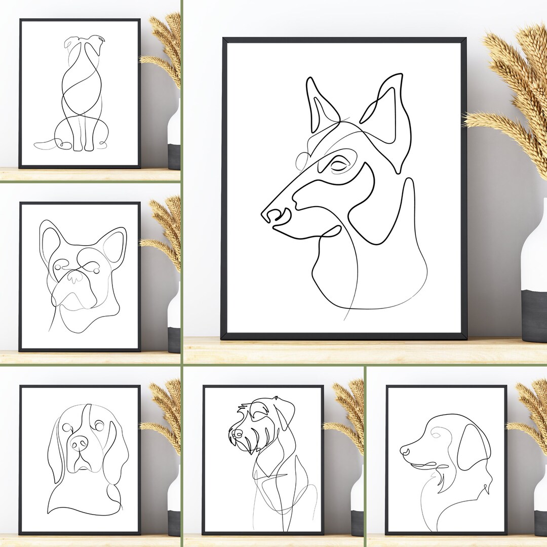 Minimalistic Line Art Drawing of Dogs Simple Home Decor - Etsy