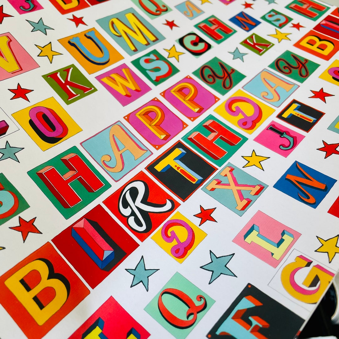 Happy Birthday Wrapping Paper Alphabet Wrapping Paper Kids - Etsy