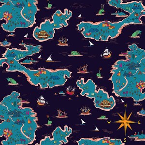 Treasure Map Wrapping Paper Pirate Party Nautical Gift Wrap Map ...