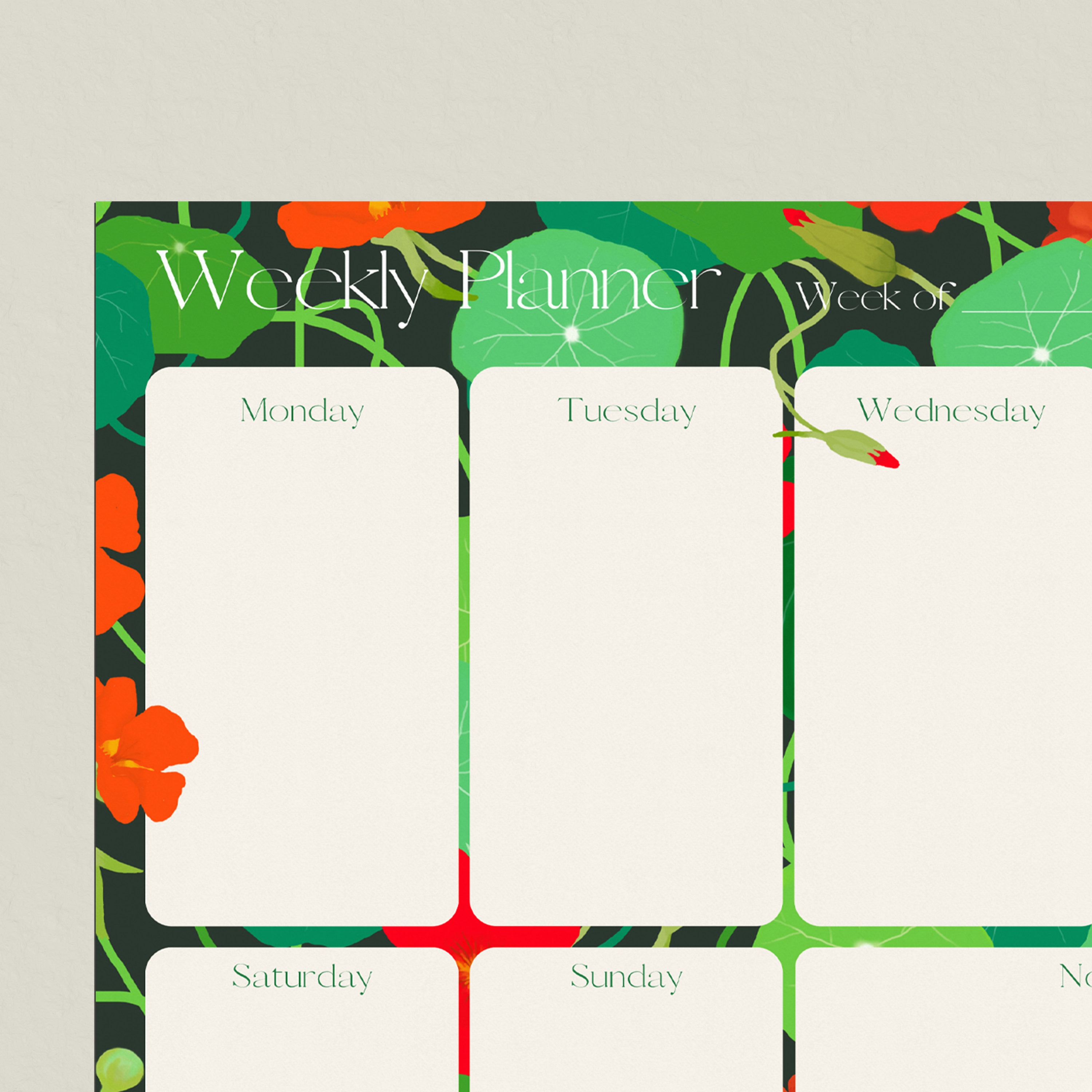 Botanical Weekly Desk Planner: Nasturtium Floral Design - Etsy