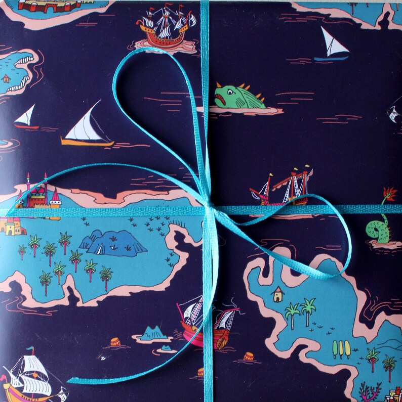 Treasure Map Wrapping Paper Pirate Party Nautical Gift - Etsy