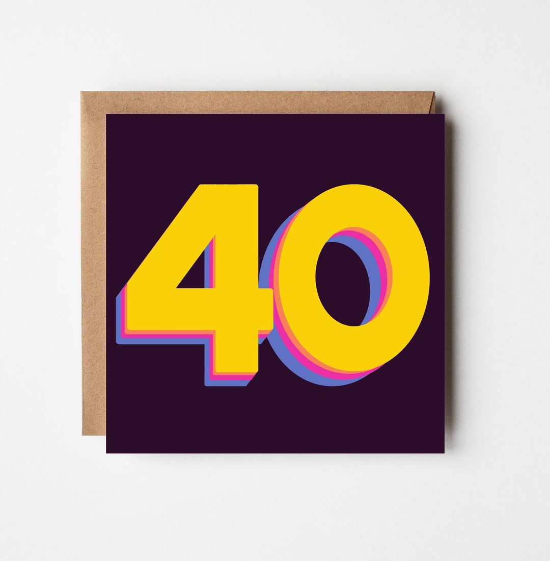 40th Birthday Card- 40 Card-birthday Number Card-80s Birthday Card - Etsy