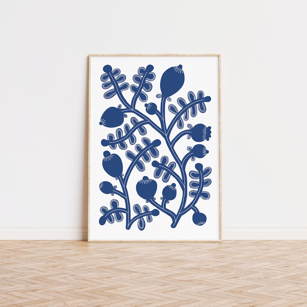 Blue Botanical Art Print-flower Poster -blue Print- Flower Illustration ...