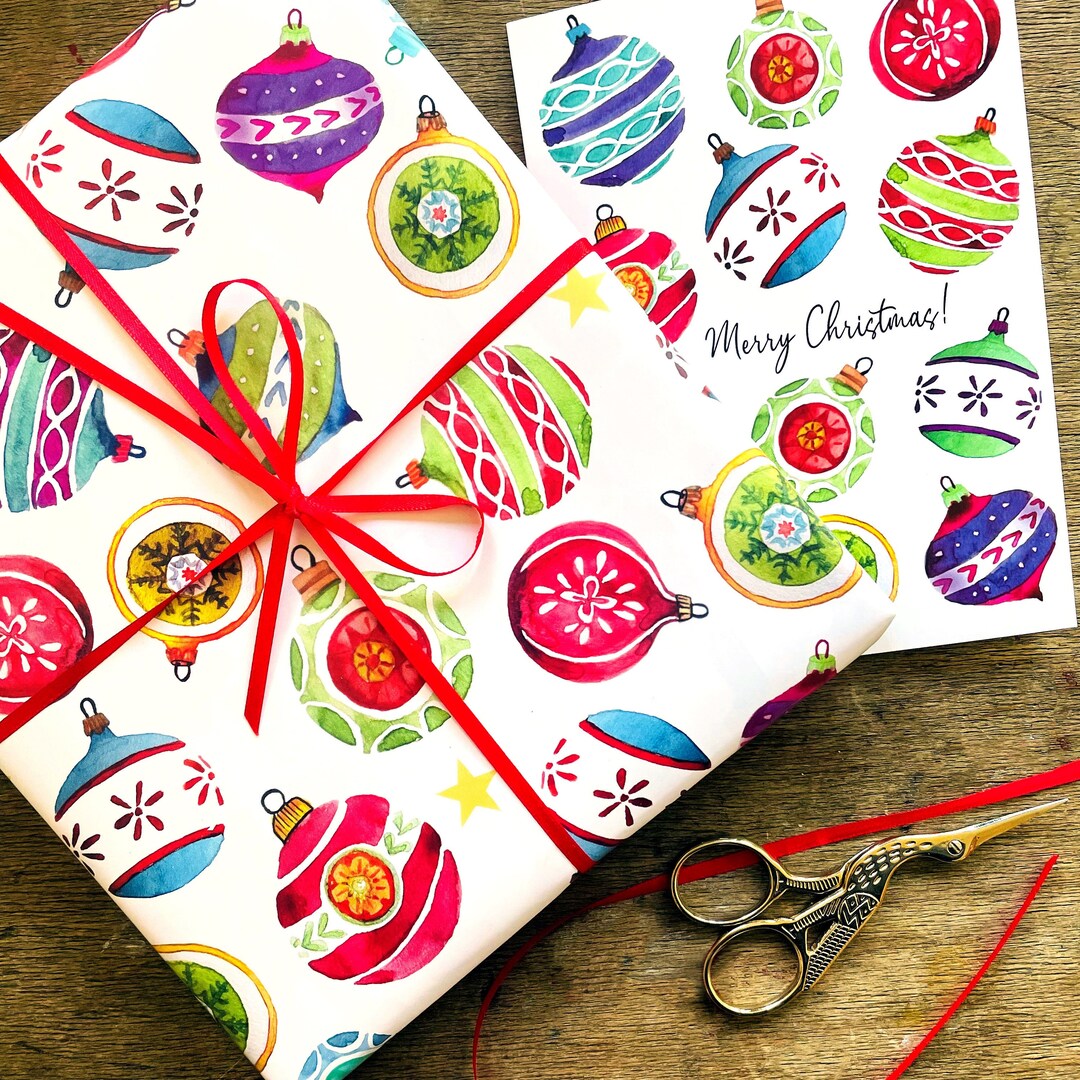 Vintage Bauble Wrapping Paper Retro Christmas Wrap Christmas Decs ...