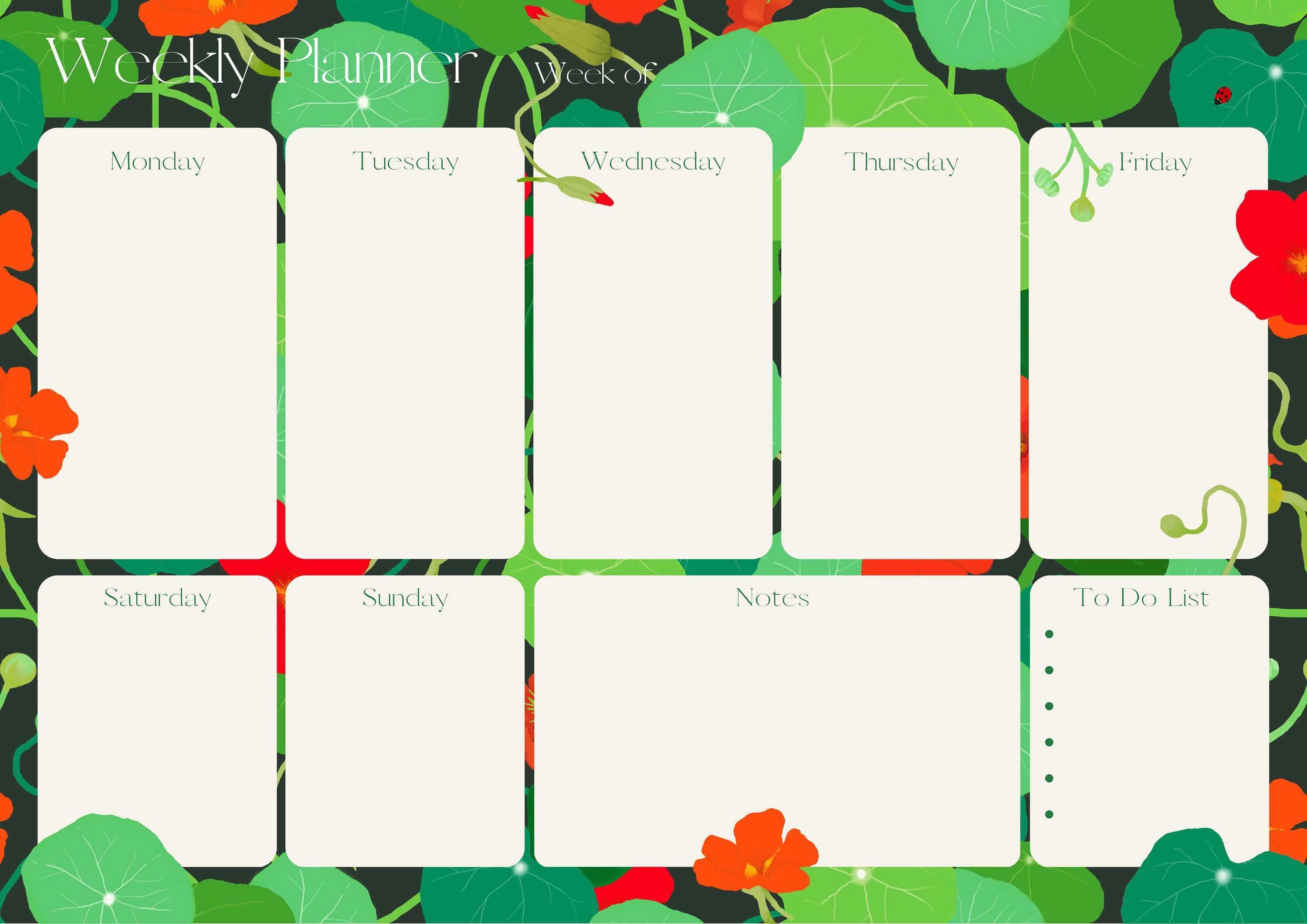 Botanical Weekly Desk Planner: Nasturtium Floral Design - Etsy