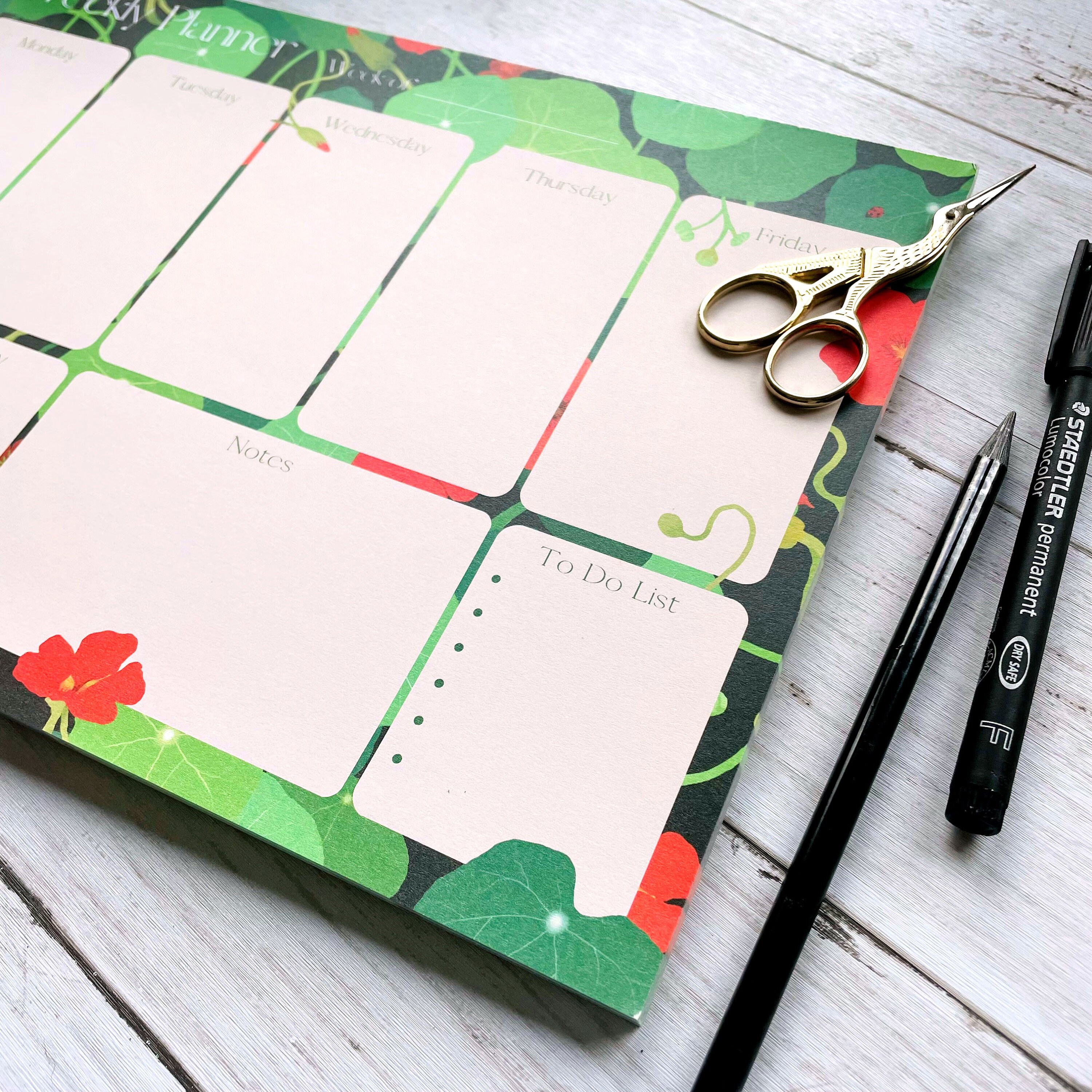 Botanical Weekly Desk Planner: Nasturtium Floral Design - Etsy