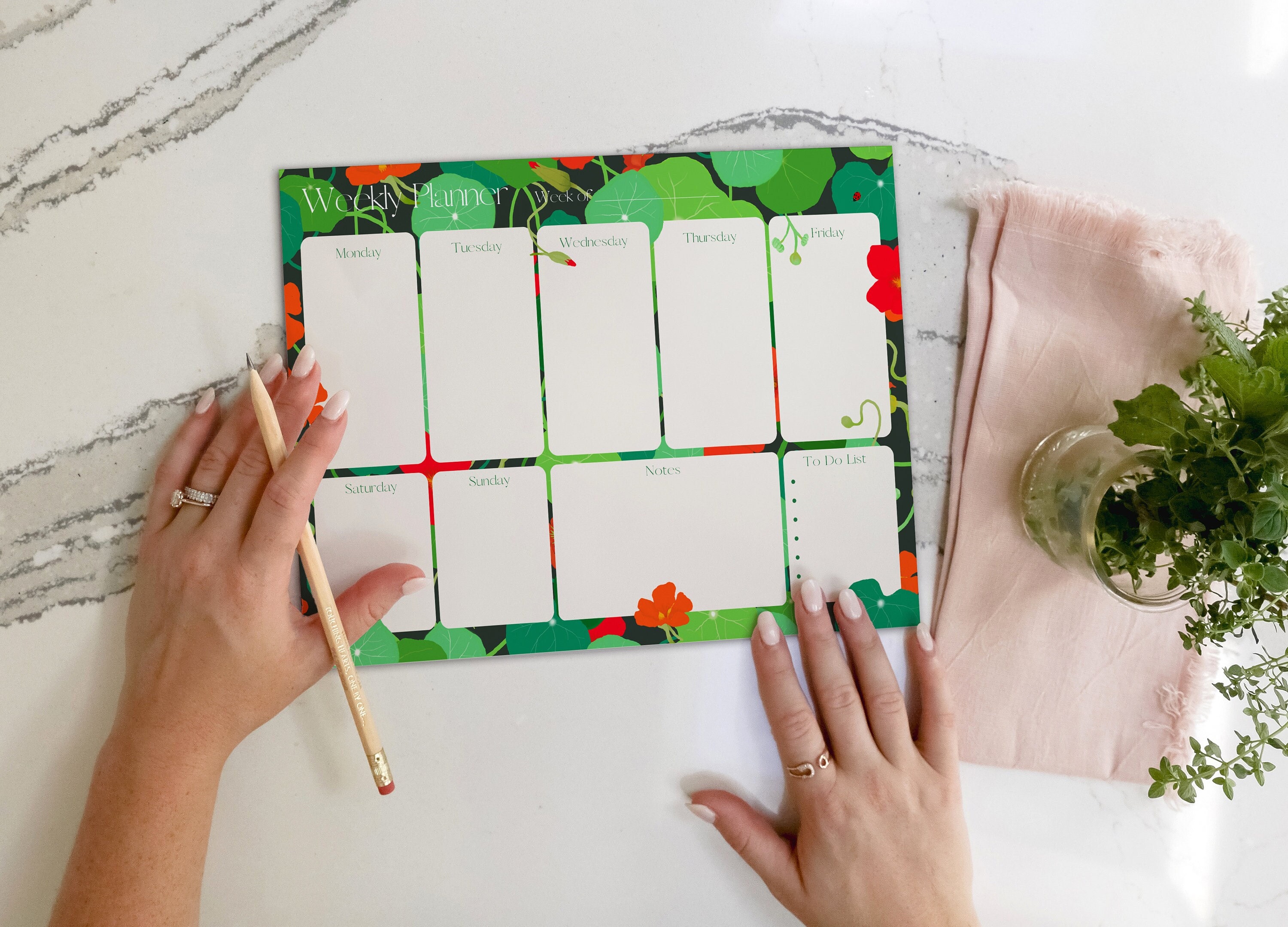 Botanical Weekly Desk Planner: Nasturtium Floral Design - Etsy