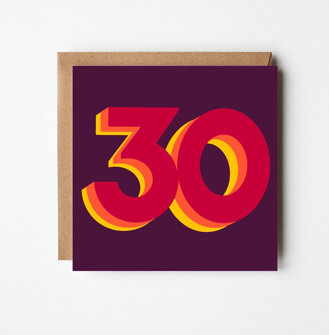 30th Birthday Card-birthday Number Card-retro Birthday Card - Etsy