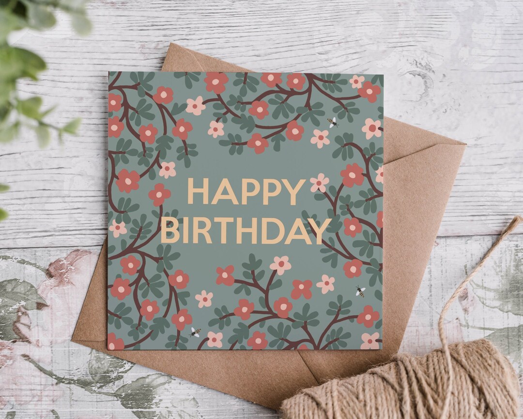 Spring Birthday Card- Blossom Card - Flowers and Bees - Etsy