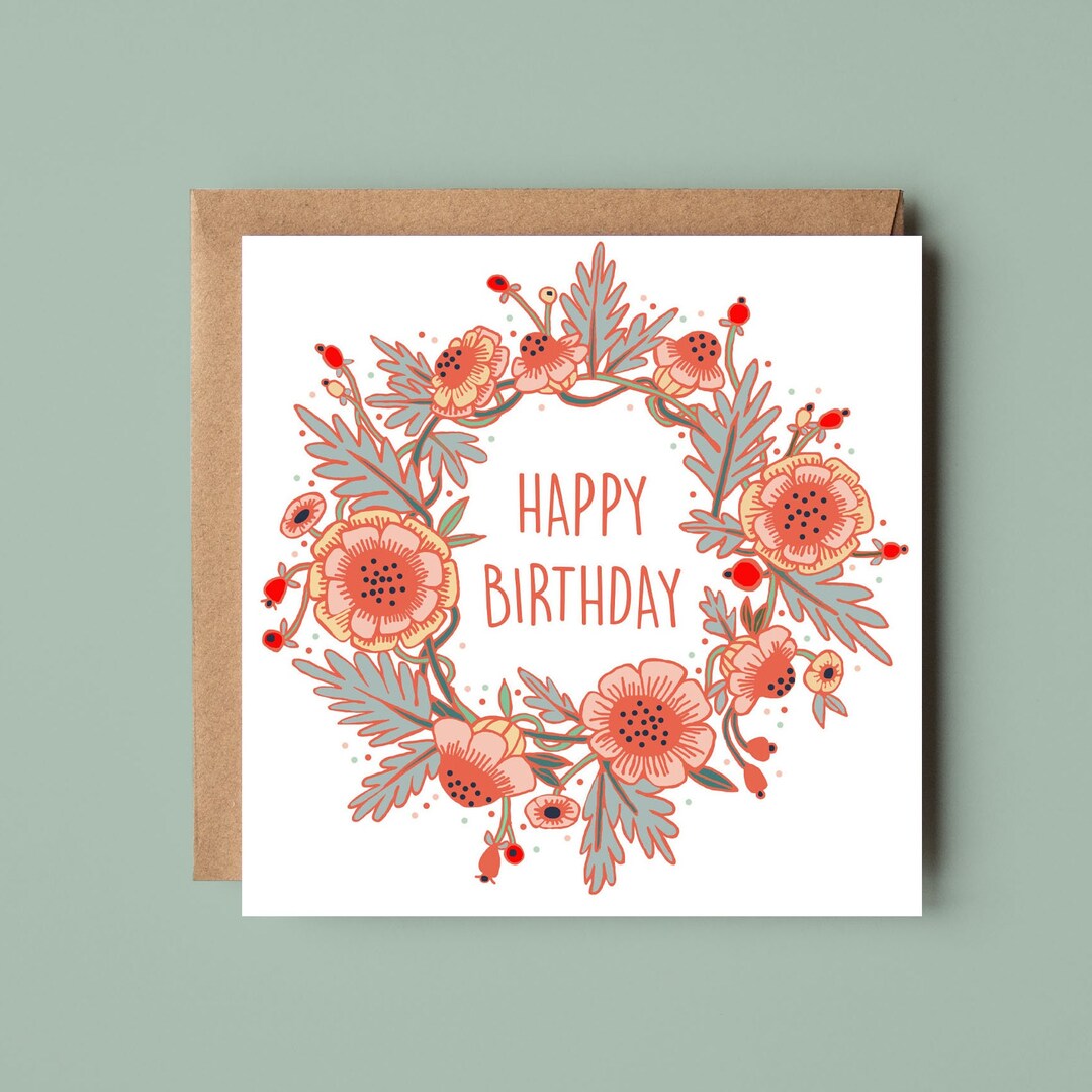 Botanical Birthday Card- Flower Birthday Card- Spring Birthday Card - Etsy