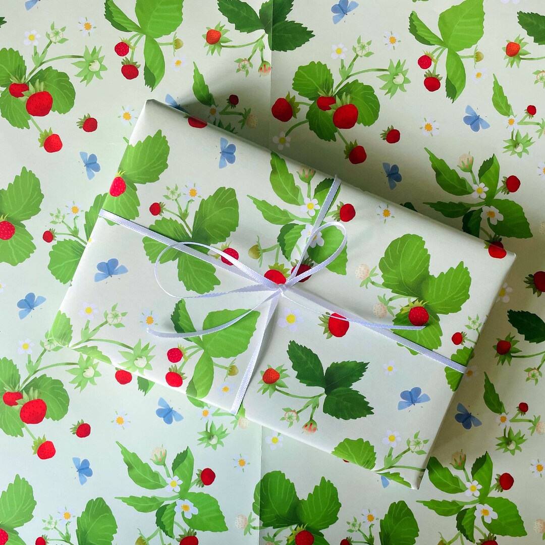 Strawberry Gift Wrap- Summery Wrapping Paper-strawberries and ...