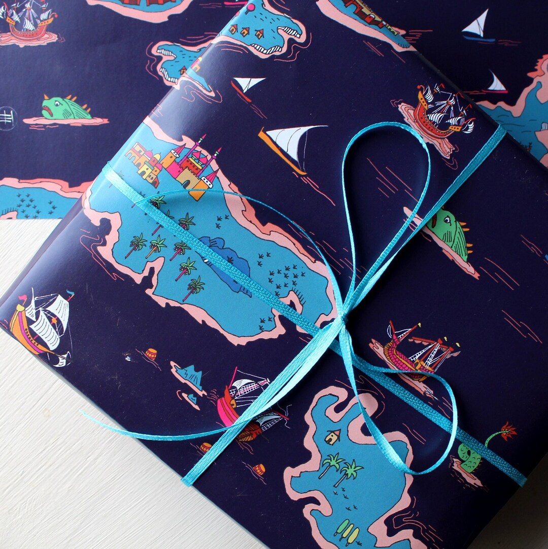 Treasure Map Wrapping Paper Pirate Party Nautical Gift Wrap Map ...