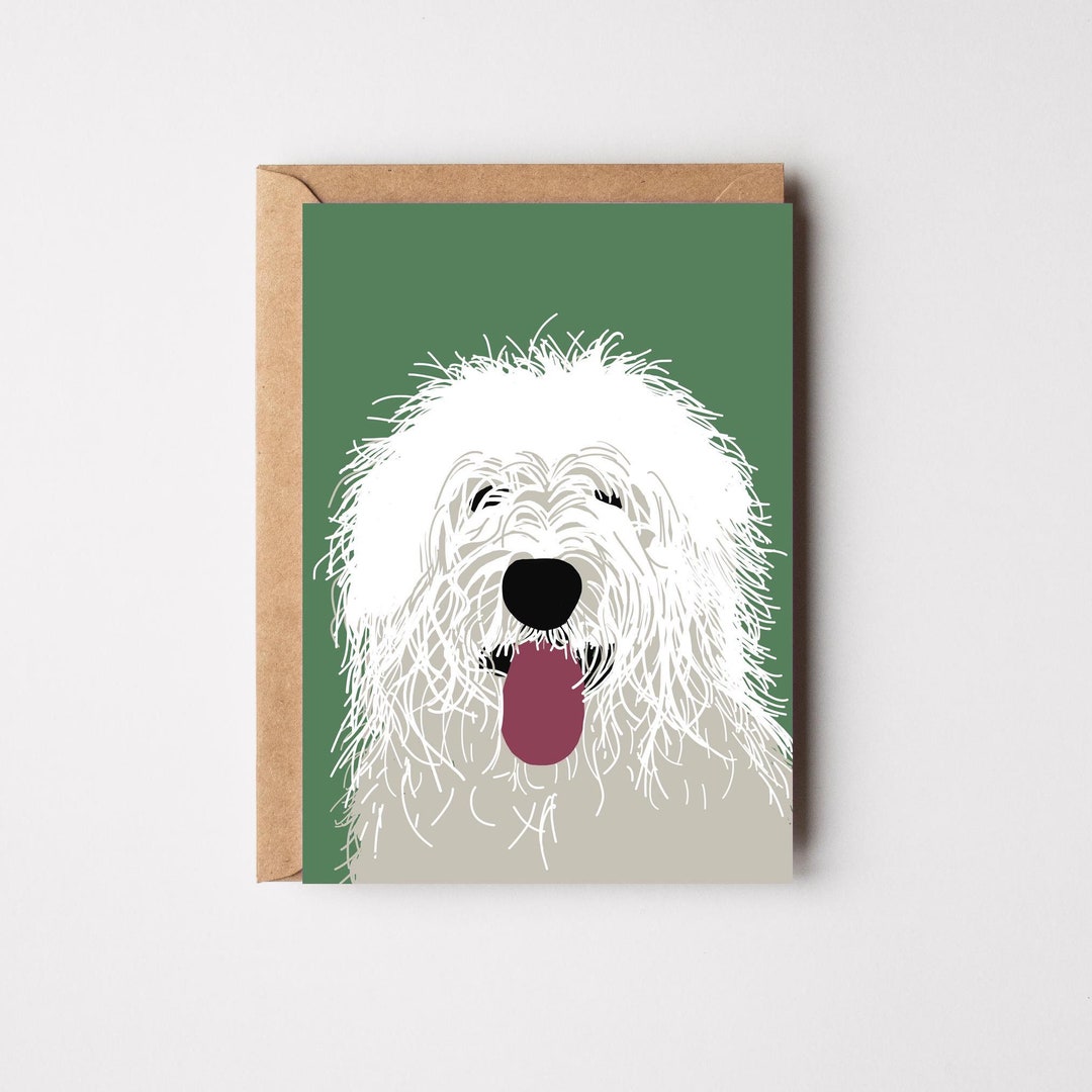 Old English Sheepdog Greeting Card - Sheepdog Illustration - Funny Dog ...