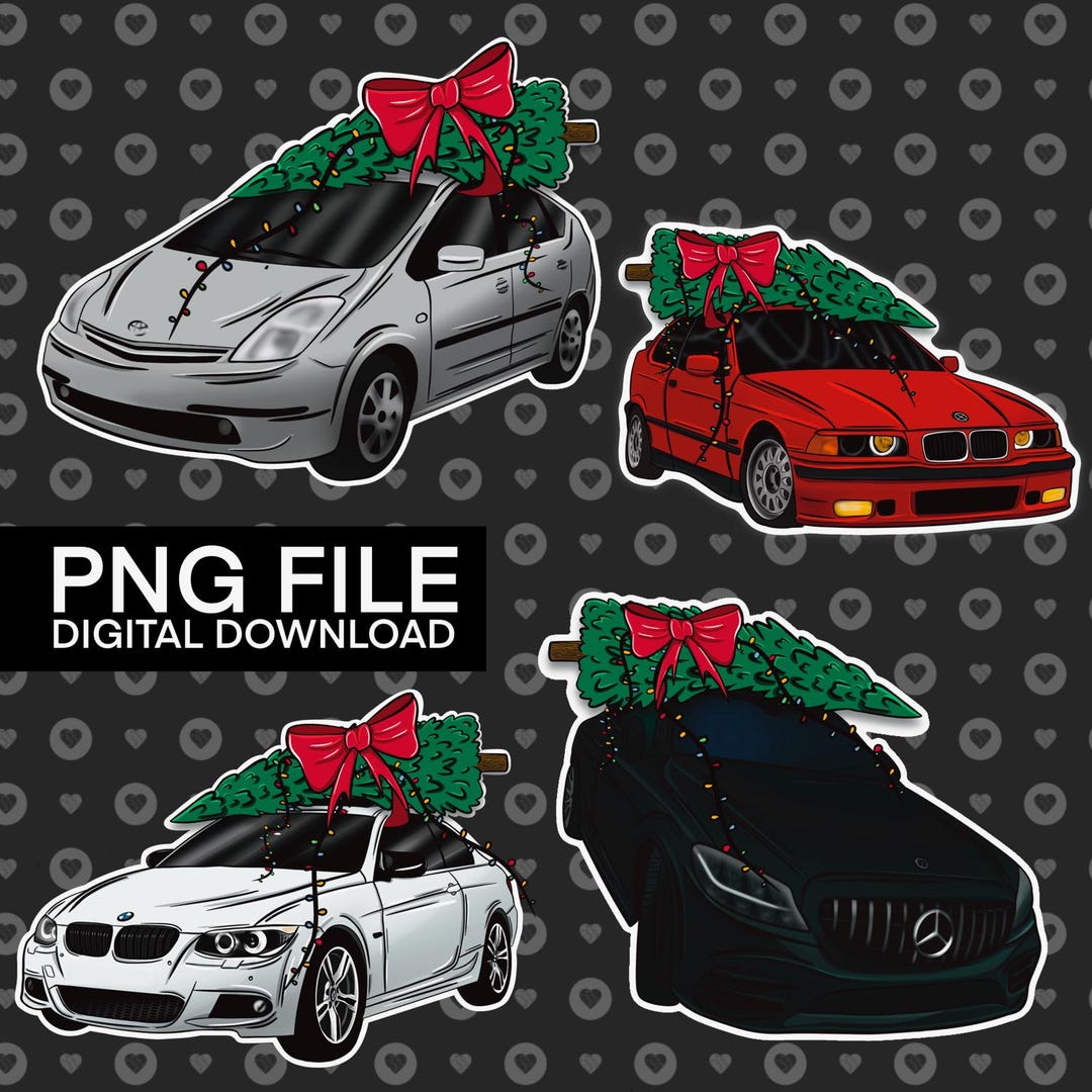 Christmas Car Clipart Set: Holiday Tree Stickers (digital Download) Bmw ...