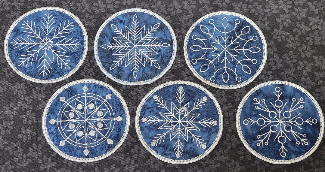 Mid Century Style Snowflake ITH Coaster Machine Embroidery Design 4x4 ...