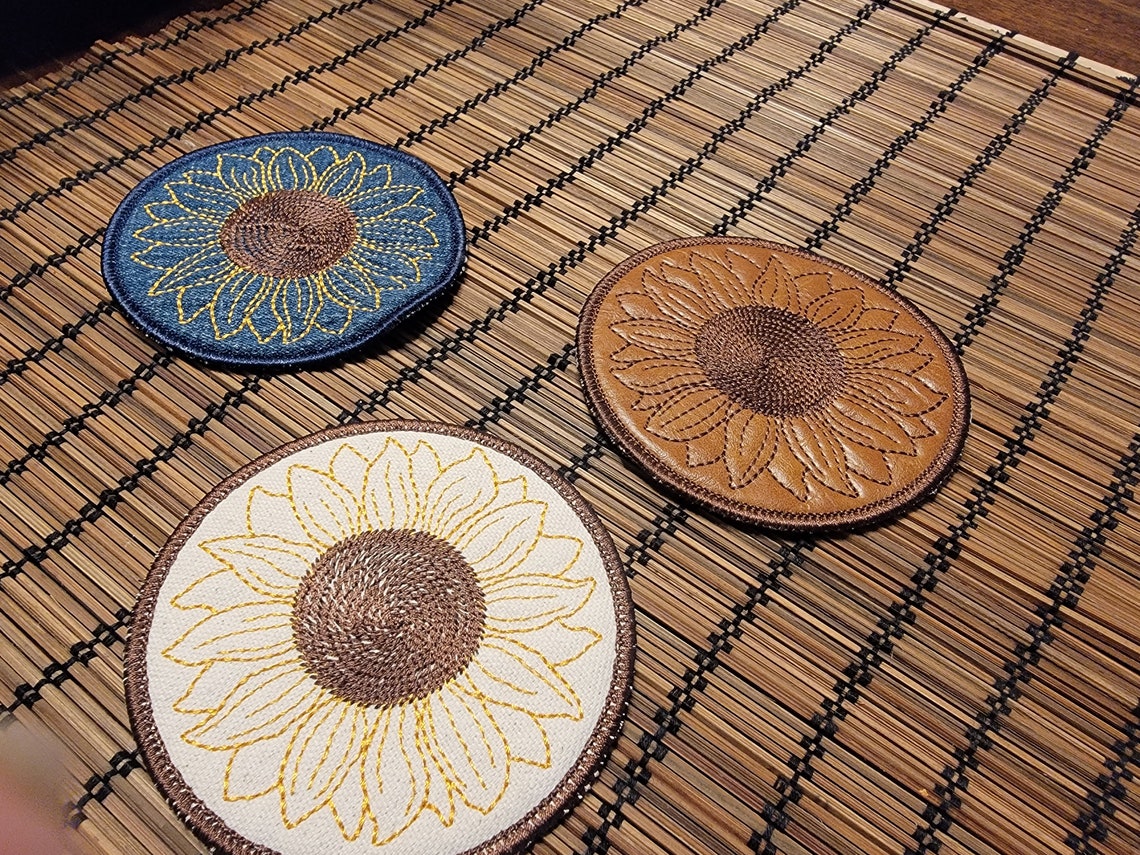 Sunflower Coaster ITH Machine Embroidery Design 4x4 Hoop - Etsy