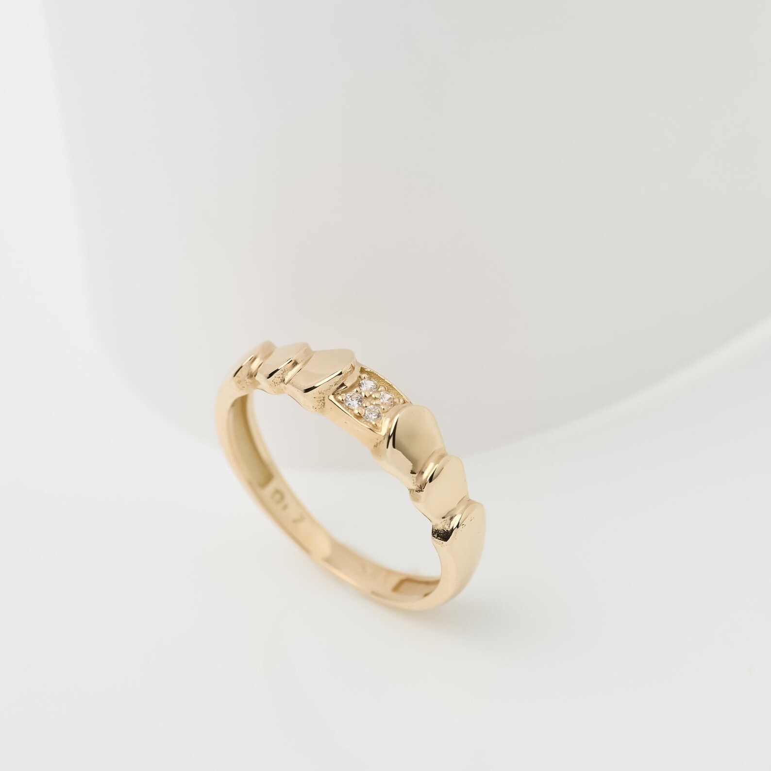 Wrapped Gold Ring Herringbone Ring CZ Gold Ring Statement | Etsy