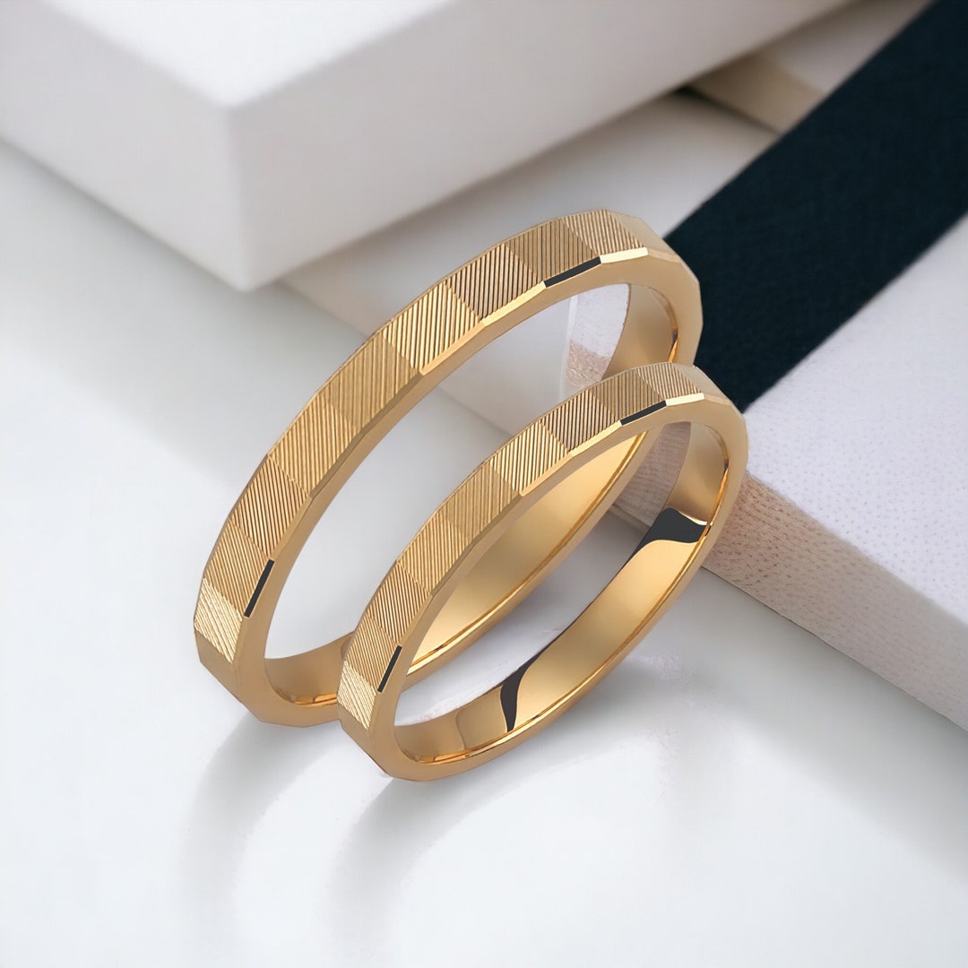 Ribbed Wedding Band Set, Wedding Bands Set, Matching Rings, Engrave ...
