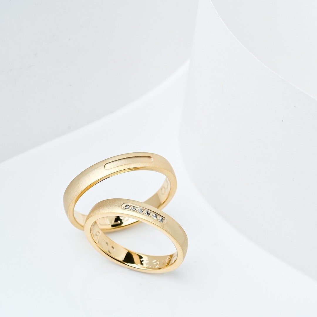 Couples Rings Wedding Bands Set Matching Rings Diamond - Etsy