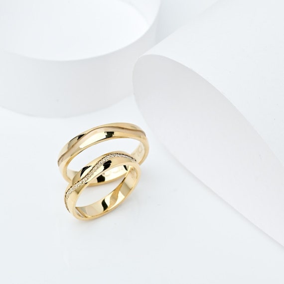 Wavy Wedding Band Wedding Bands Set Matching Rings Engrave | Etsy