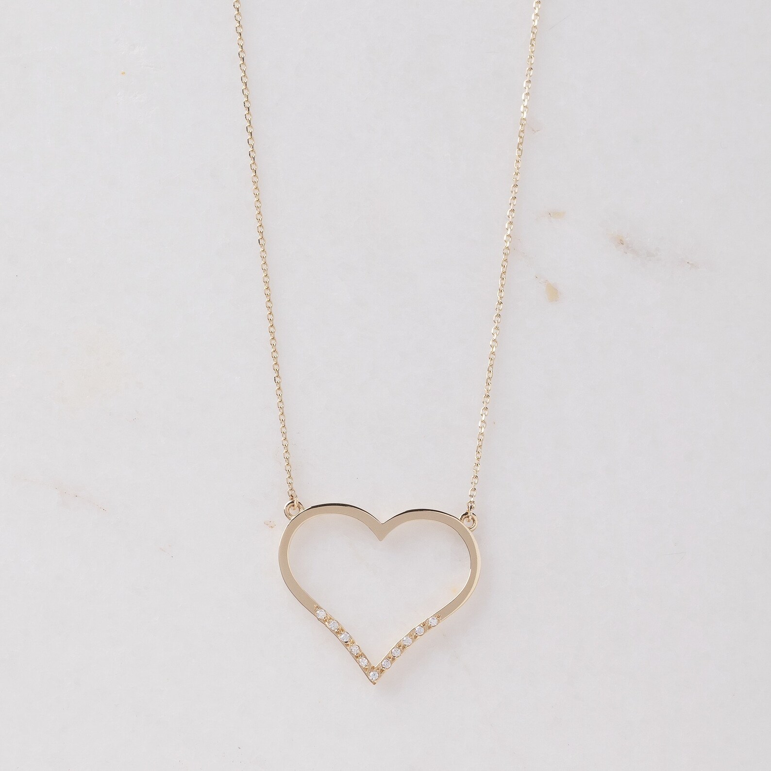 Large Heart Open Heart Necklace CZ Necklace 14K Gold Heart - Etsy