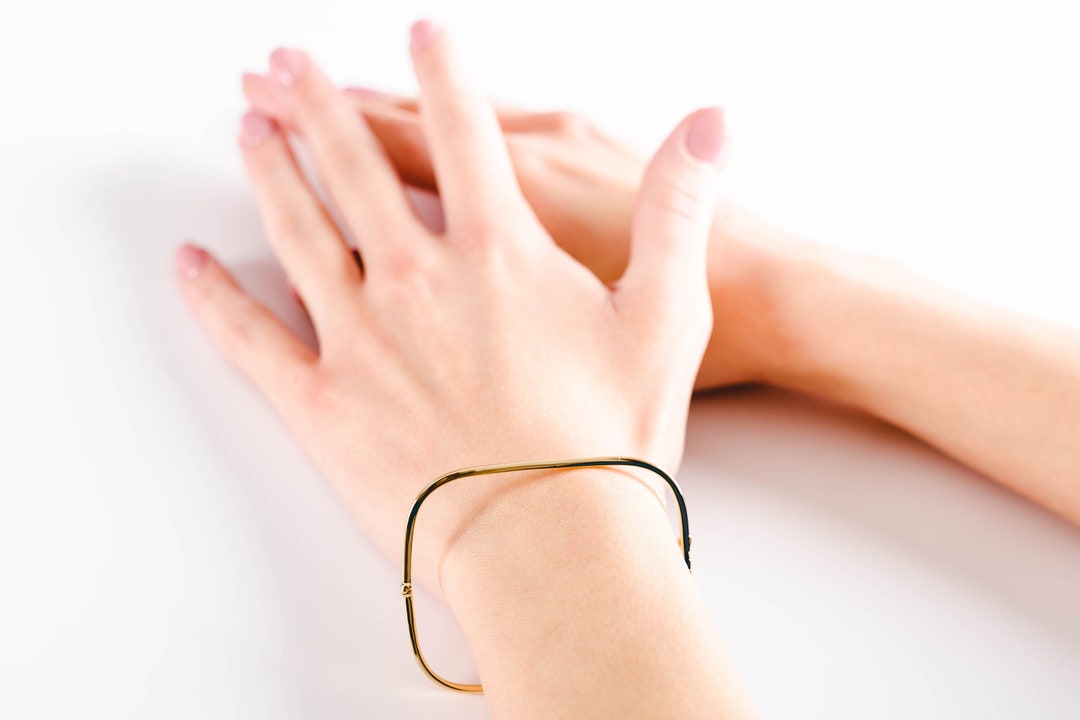Square Bangle Bracelet, Custom Gold Bangle, 14K Gold Bangle, Hinged ...