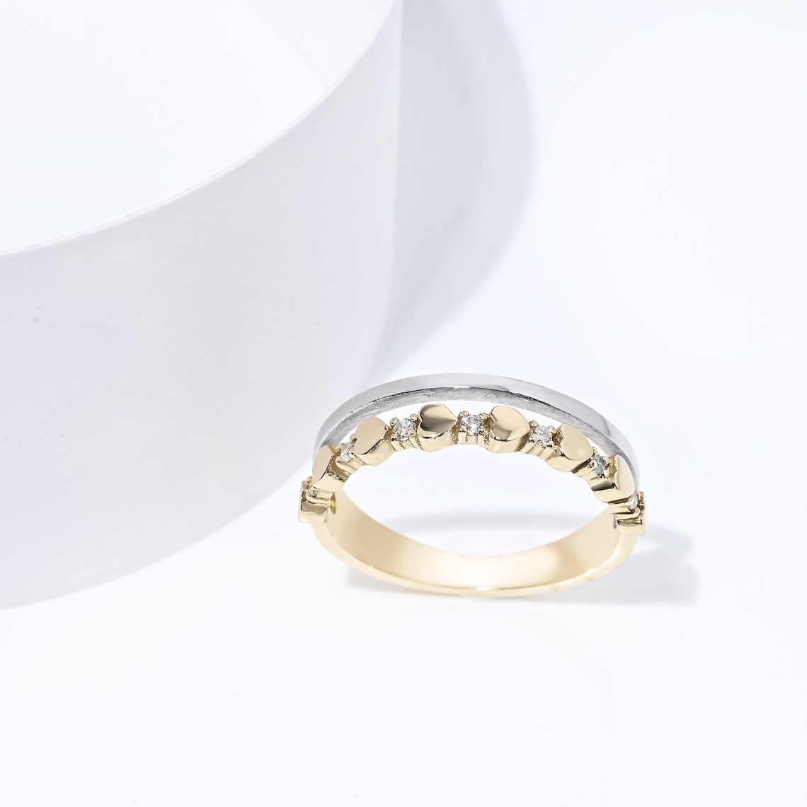 Double Row Ring Heart Ring Diamond Heart Ring Two-tone - Etsy