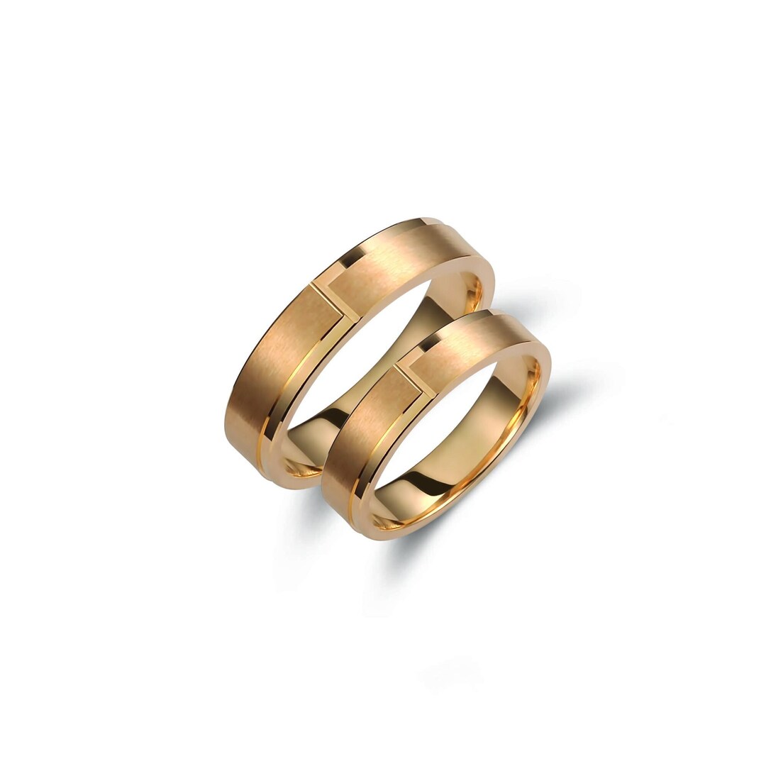 Brushed Wedding Band Set, Wedding Bands Set, Matching Rings, Engrave ...