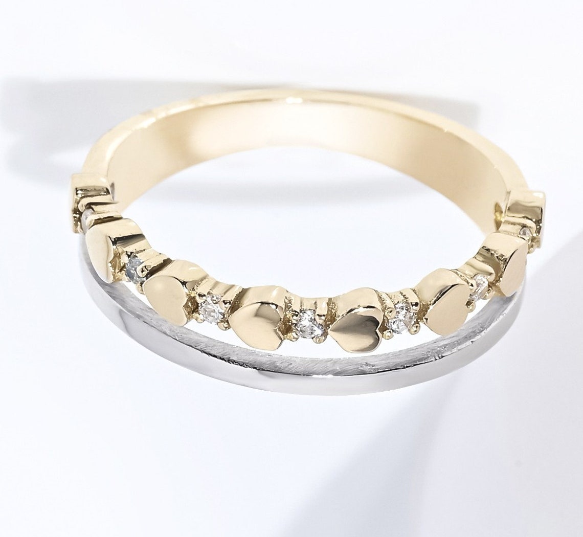 Double Row Ring Heart Ring Diamond Heart Ring Two-tone - Etsy
