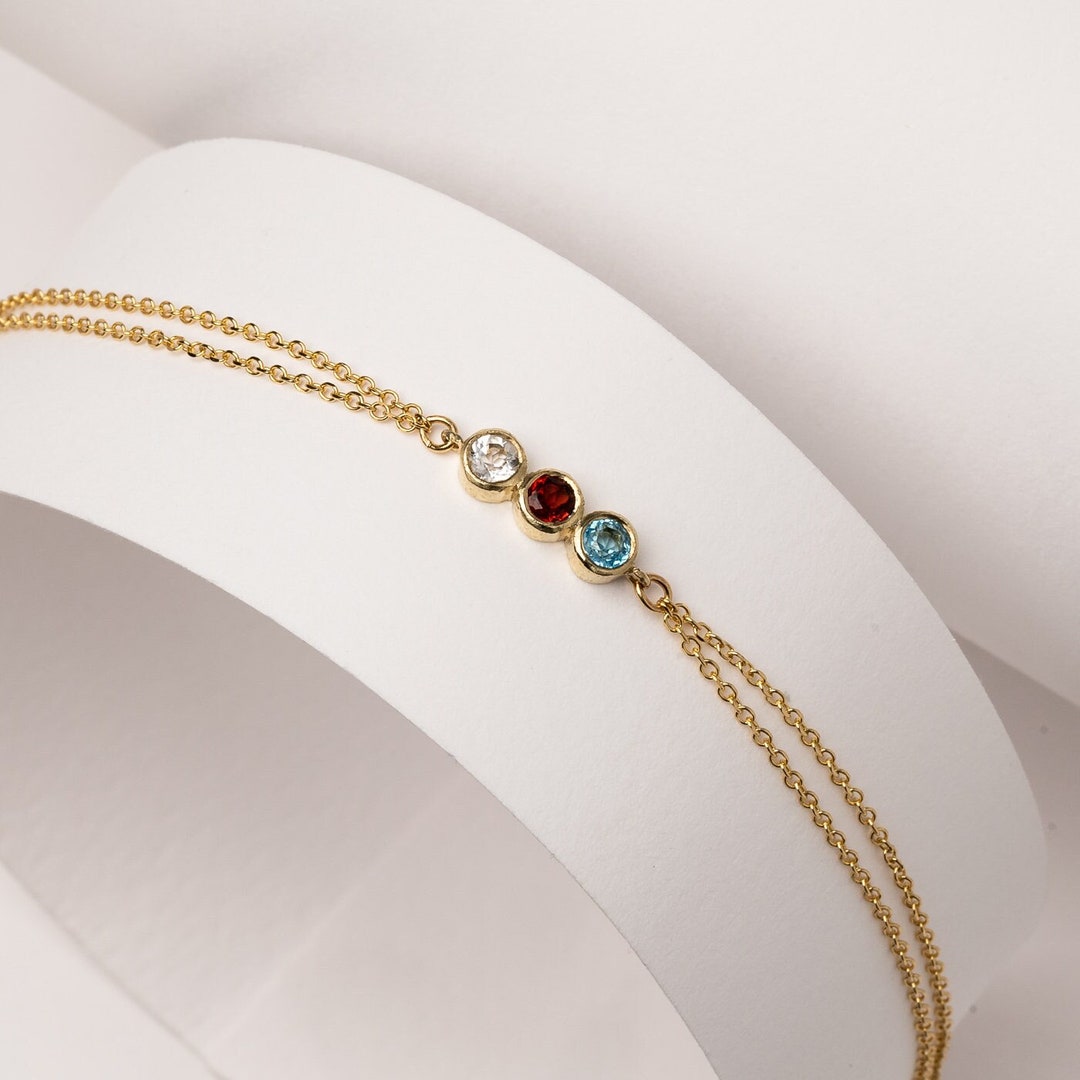 14K Solid Gold Birthstone Bracelet: Personalized Mother's Jewelry - Etsy