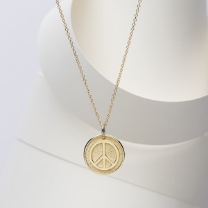 Peace Symbol Necklace, Peace Necklace, 14k Gold Necklace, Personalized ...