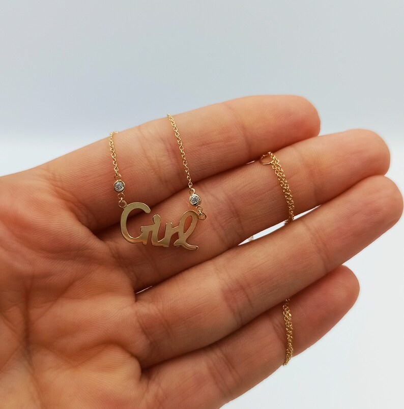 Script Necklace Girl Necklace Nameplate Necklace CZ - Etsy