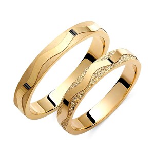 Wavy Wedding Band, Wedding Bands Set, Matching Rings, Engrave Band Ring ...