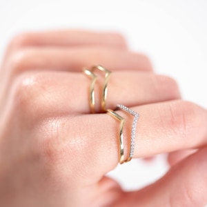 Double Chevron Ring, 14k Solid Gold Ring, V Shaped Ring, Double V Ring ...