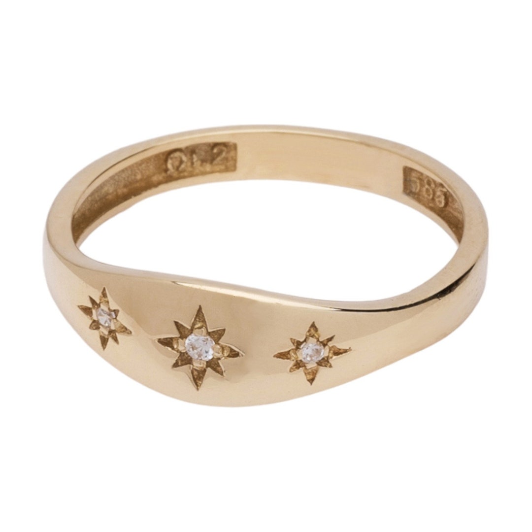 Starburst Ring ,14k Solid Gold Dainty Ring, Signet Ring, Polaris Ring ...