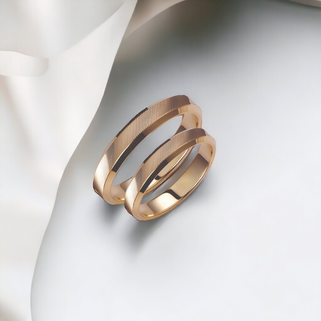 Minimal Wedding Band Set, Wedding Bands Set, Matching Rings, Engrave ...