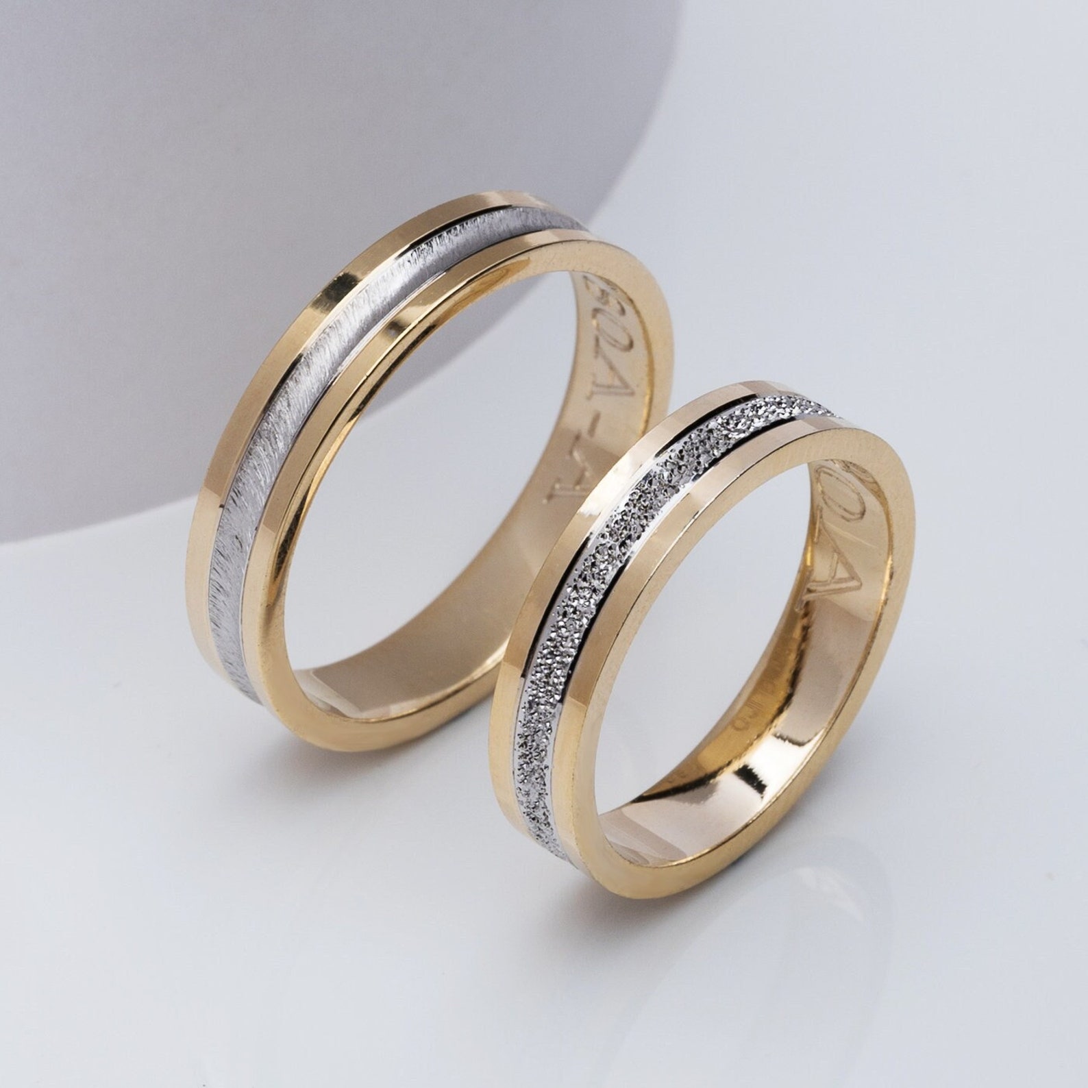 Two-tone Wedding Band 45mm Wedding Bands Set Matching - Etsy
