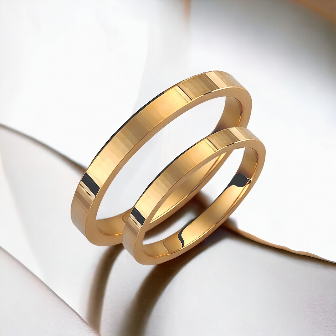 Solid Gold Wedding Band Set, Wedding Bands Set, Matching Rings, Engrave ...