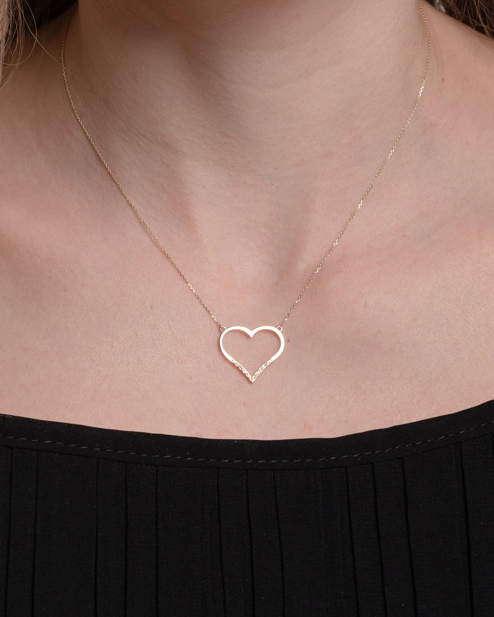 Large Heart Open Heart Necklace CZ Necklace 14K Gold Heart - Etsy