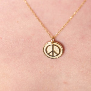 Peace Symbol Necklace, Peace Necklace, 14k Gold Necklace, Personalized ...