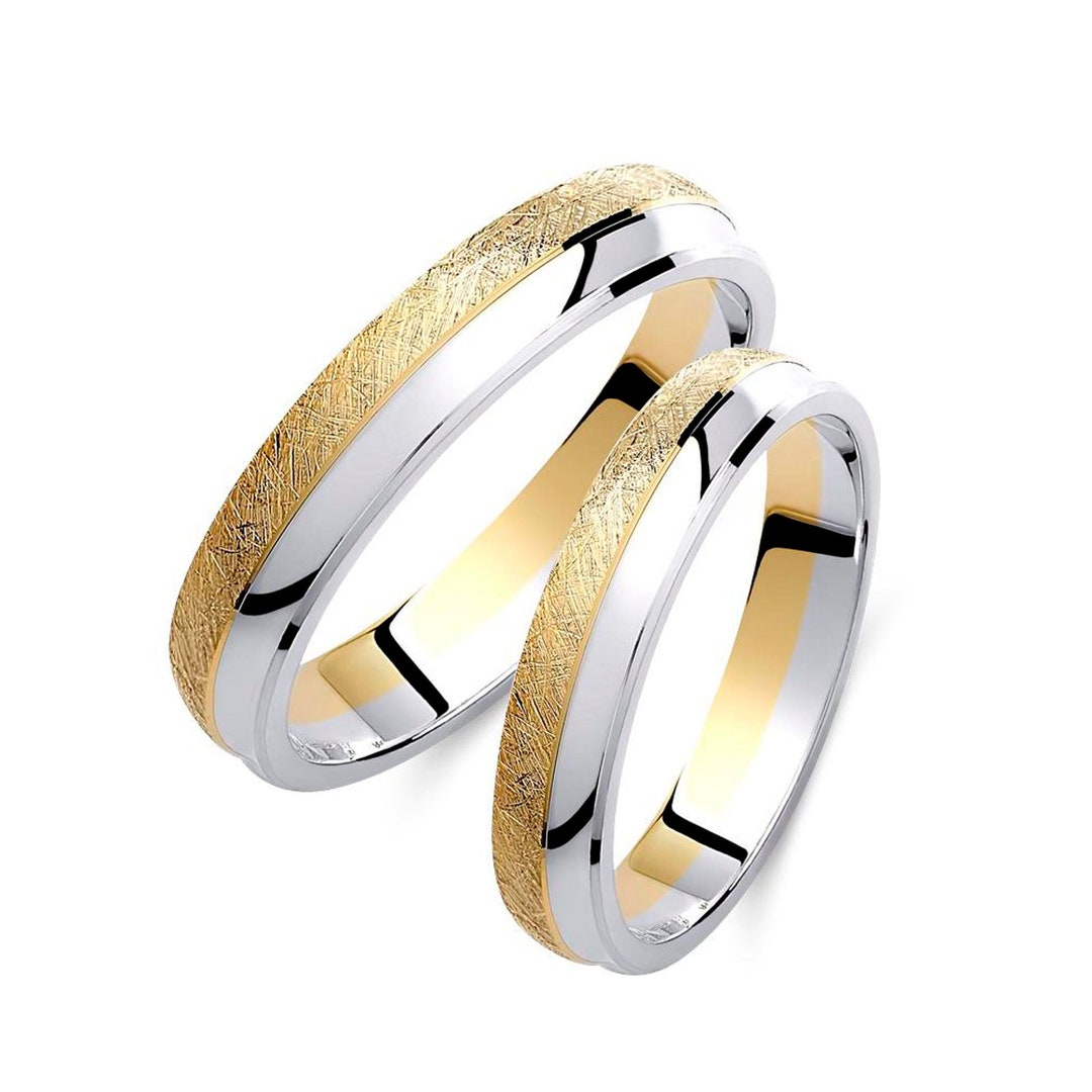 Two-tone Wedding Band, 4mm Wedding Bands Set, Matching Rings, Engrave ...