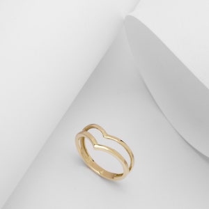 Double Chevron Ring, 14k Solid Gold Ring, V Shaped Ring, Double V Ring ...