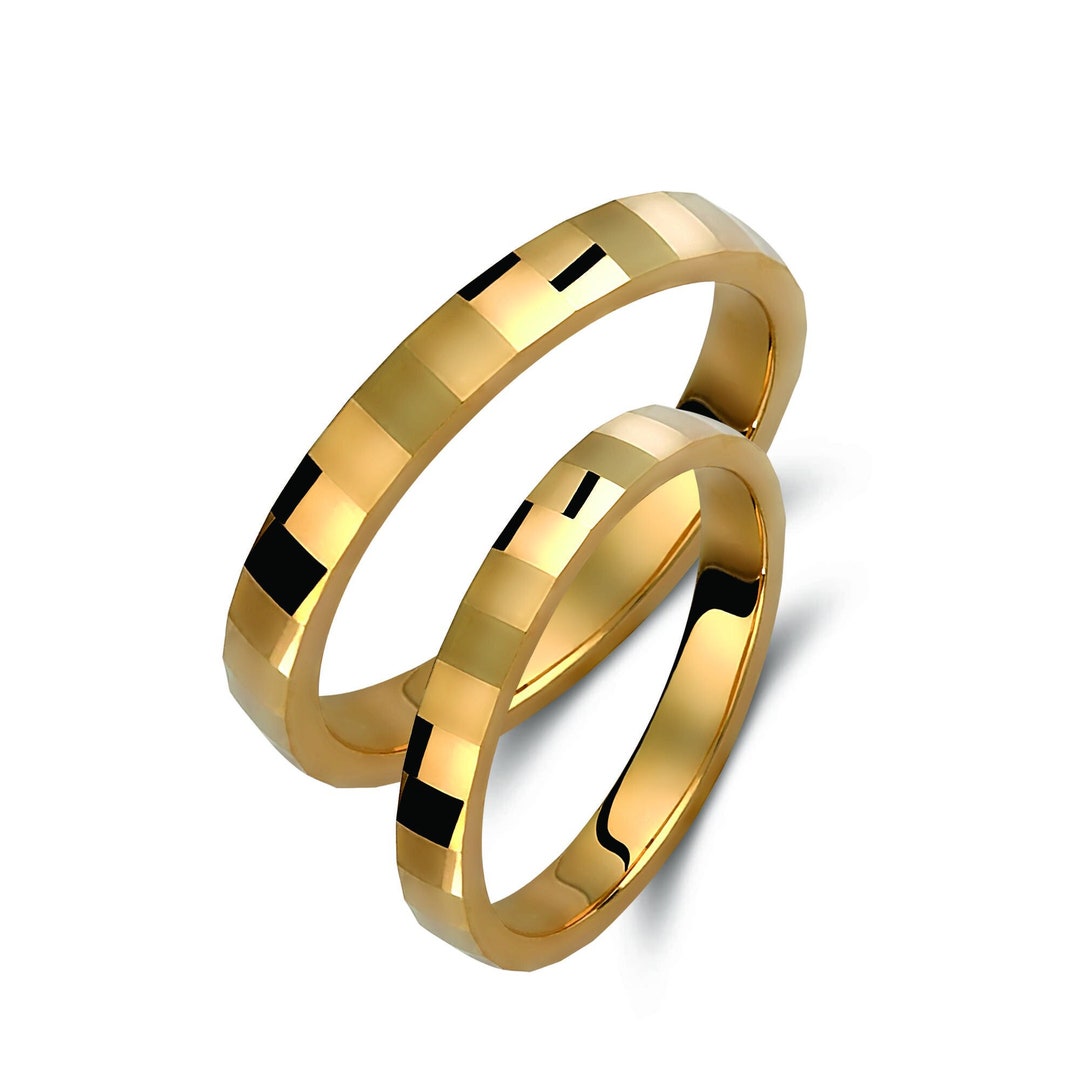 Solid Gold Wedding Band Set, Wedding Bands Set, Matching Rings, Engrave ...