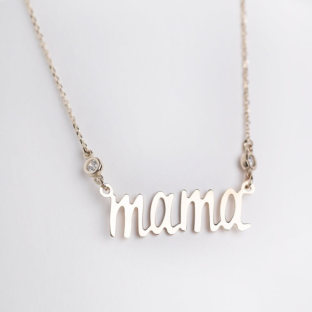 14k Gold Mama Necklace With Cubic Zirconia – Gift for Mom - Etsy