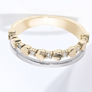 Double Row Ring, Heart Ring , Diamond Heart Ring, Two-tone Ring, I Love ...