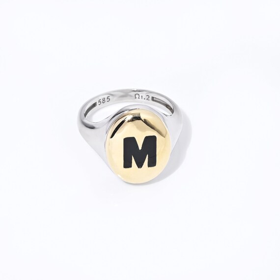 Enamel Ring Two Tone Ring Initial Ring Signet Ring Custom - Etsy