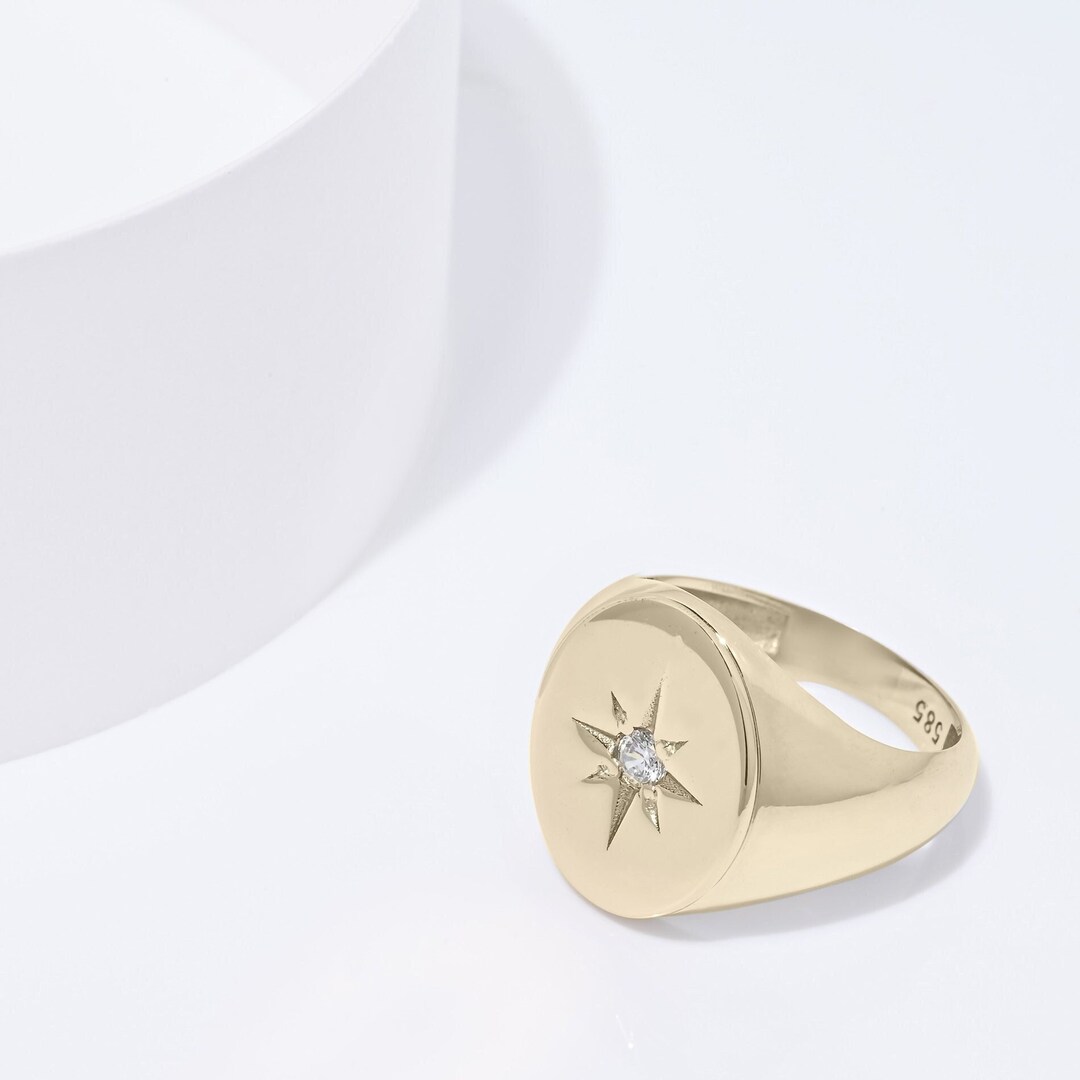 North Star Ring Starburst Signet Ring Polaris Ring Diamond - Etsy